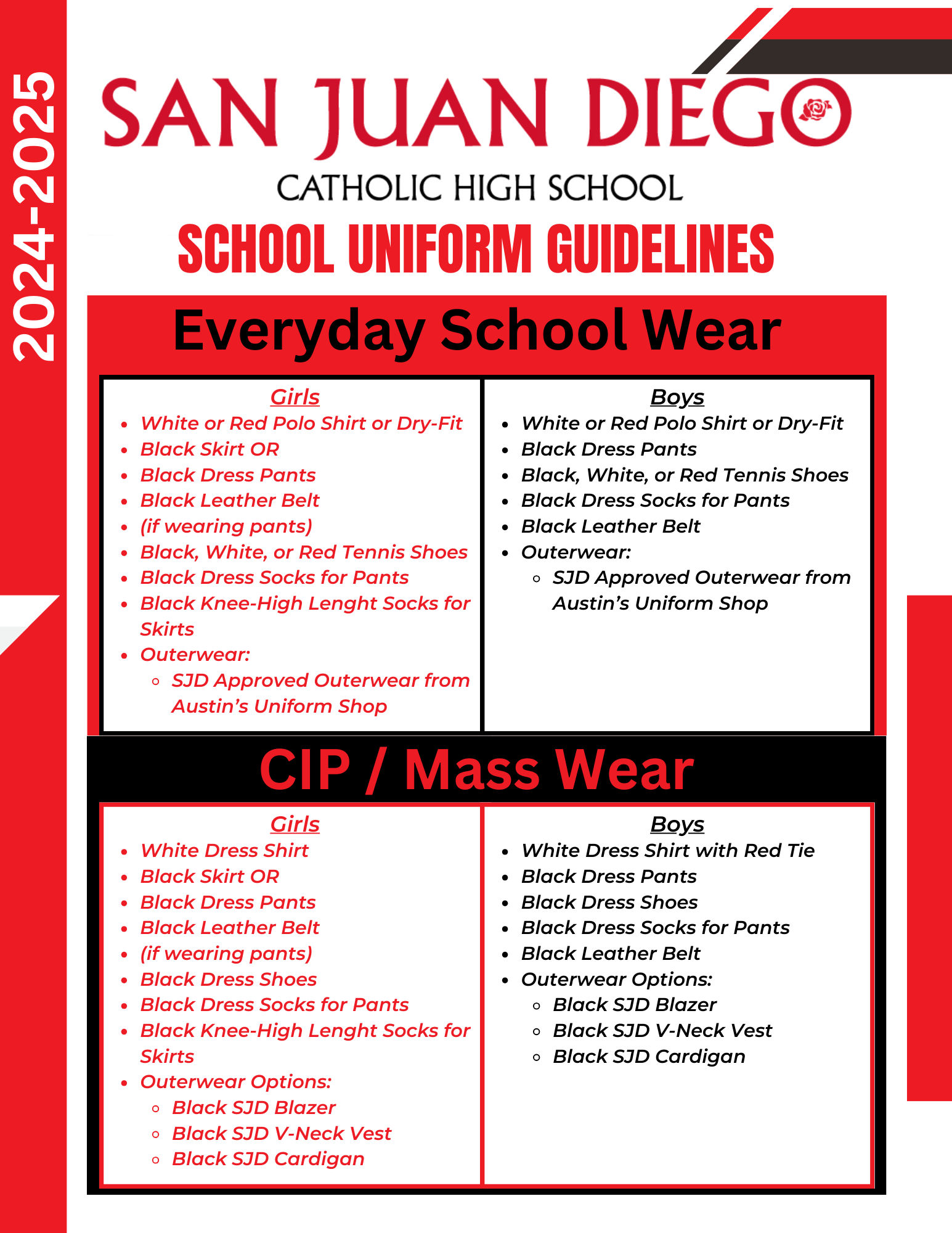 2024 - 2025 Student Uniforms | San Juan Diego Catholic High School | Austin, TX